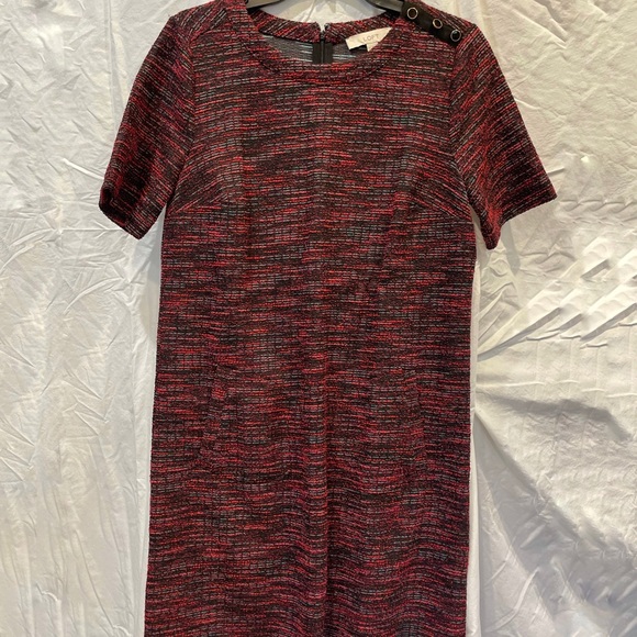 LOFT | Dresses | Loft Red Marbled Sheath Dress Wfront Pockets Med ...